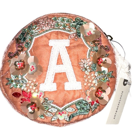 Anthropologie | Bags | Anthropologie Beaded Monogrammed A Zipper Pouch Nwt | Poshmark